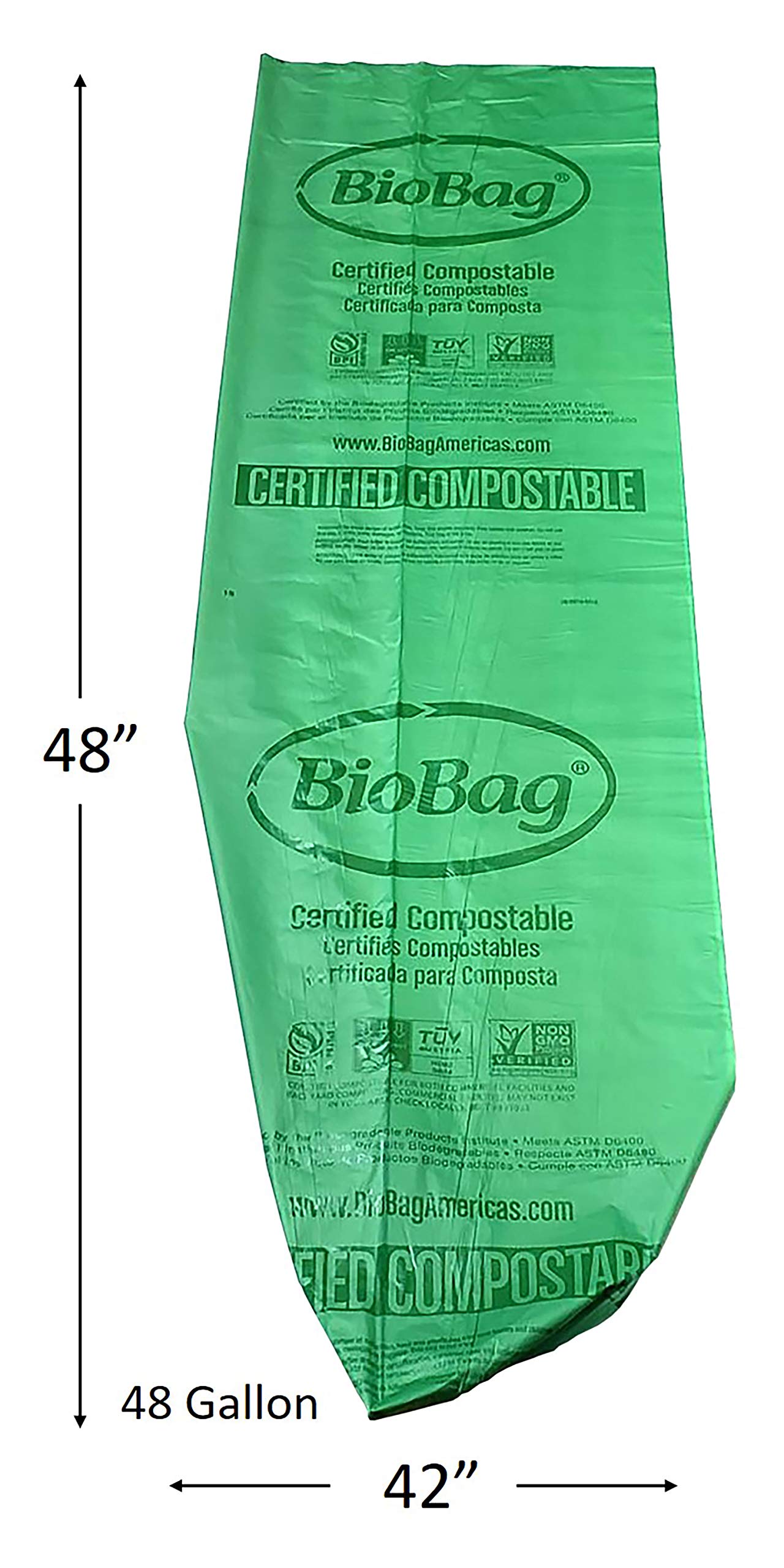 BioBag (USA) The Original Compostable Bag, 48 Gallon, 80 Count, 100% Certified Compostable Trash Bag Liners for Food Waste, Extra Strong and Durable, Trash Bag
