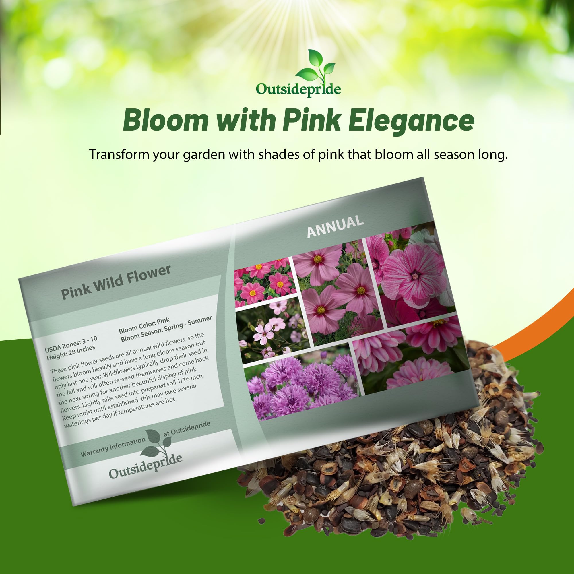 Outsidepride 10000 Seeds Annual Pink Wild Flower Seed Mix for Planting