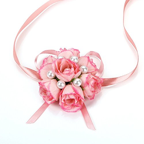 FAYBOX Girl Bridesmaid Wedding Wrist Corsage Party Prom Hand Flower Decor Pack of 2 Pink