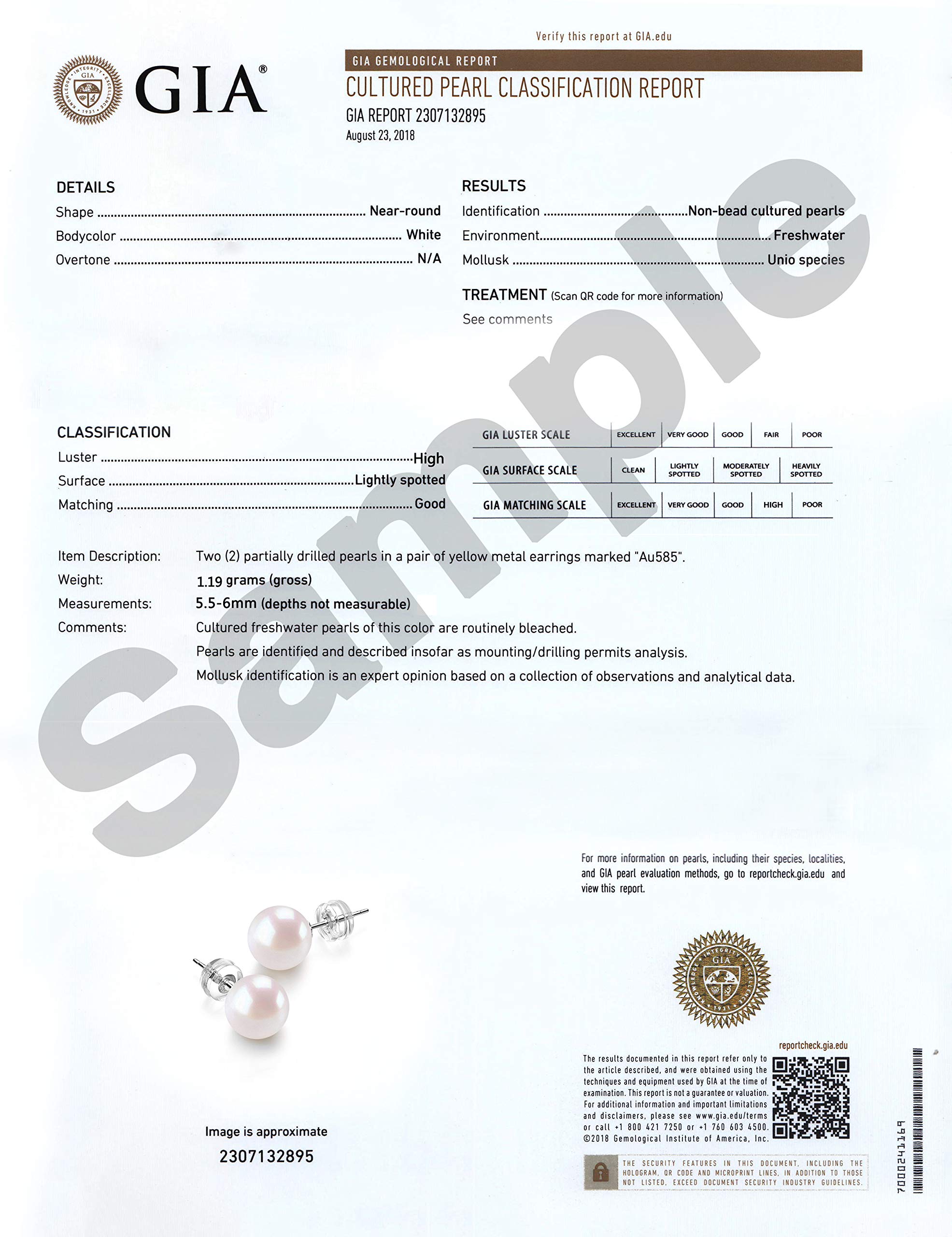 Pearl Earrings 14K White Gold White Freshwater Cultured Pearl Stud Earrings for Women (6mm)