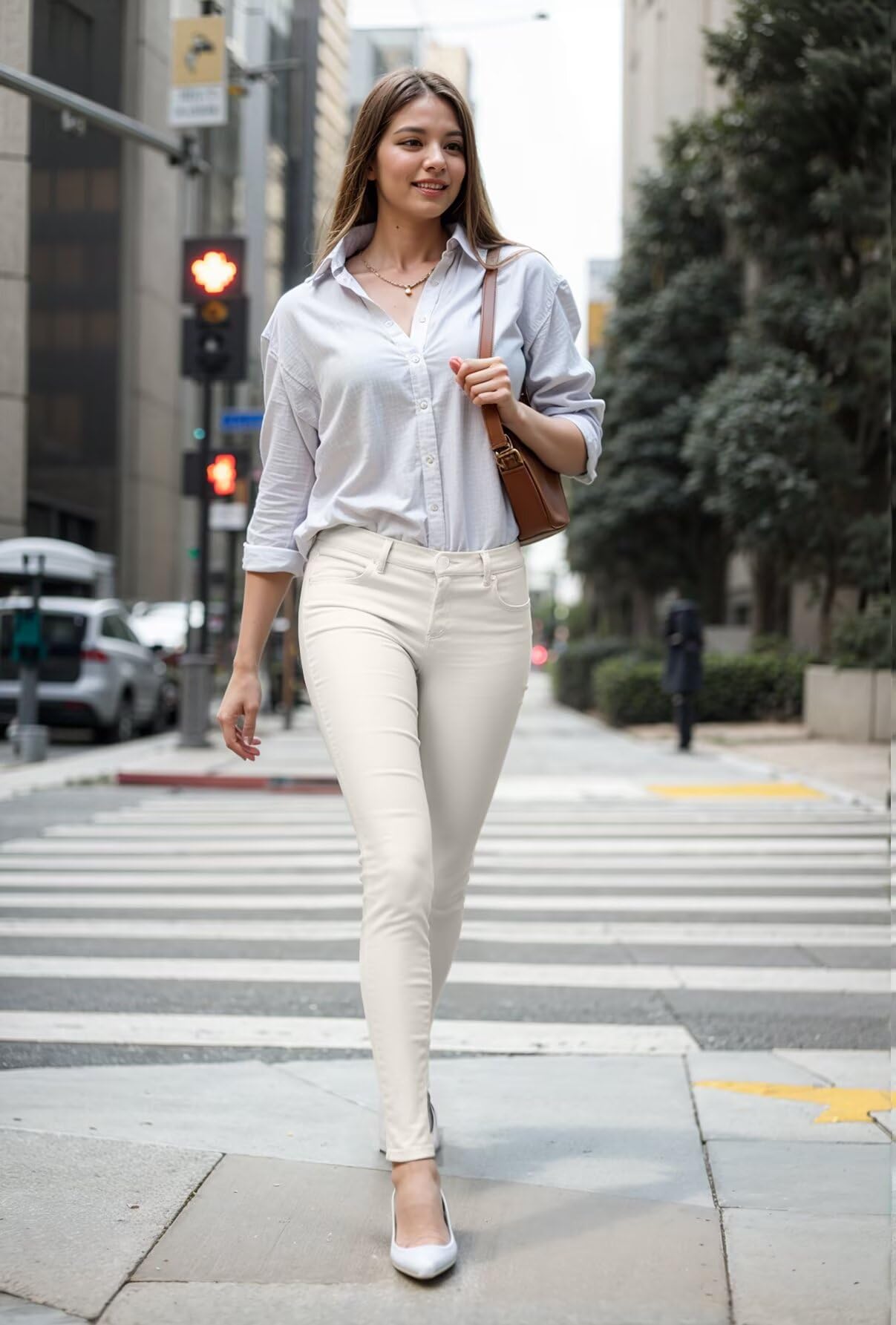 Hybrid & Company Womens Hyper Ultra Stretch Comfy Skinny Leg Work Casual Pants P44876SK Off White M