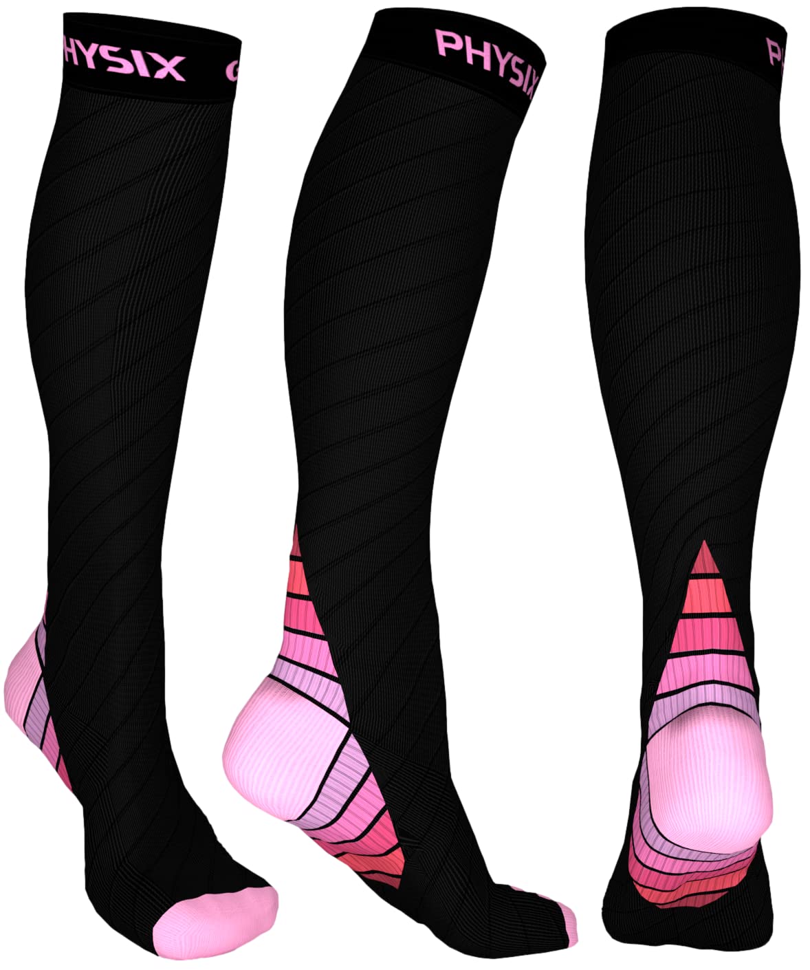 Physix Gear Compression Socks - Best Men & Womens Compression Socks for Circulation, Running, Nurses, Athletic Use Sock Compression, Blood Pressure Socks, Calcetines de Compresion, Black/Pink, S/M