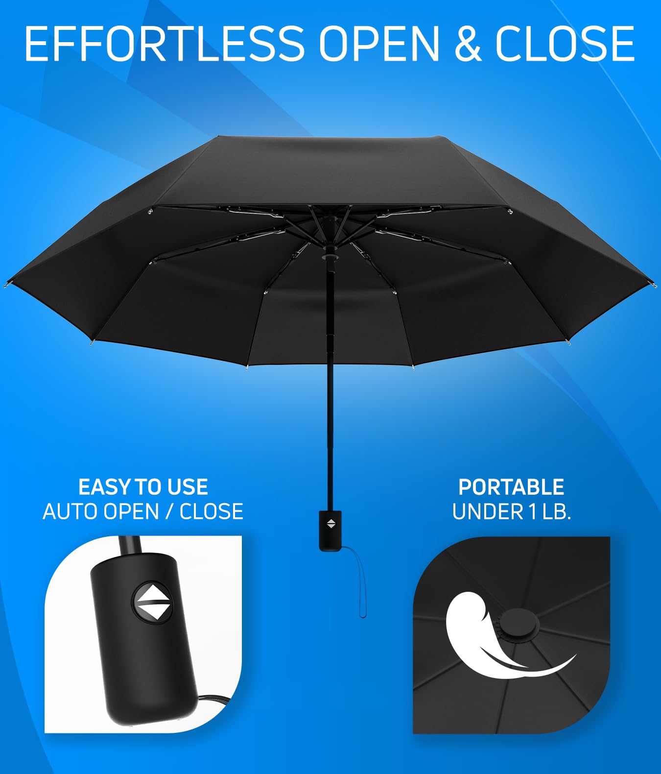 Rain-Mate Compact Travel Stick Umbrella - Pocket Portable Folding Windproof Mini Umbrella - Auto Open and Close Button and 8 Rib Reinforced Canopy