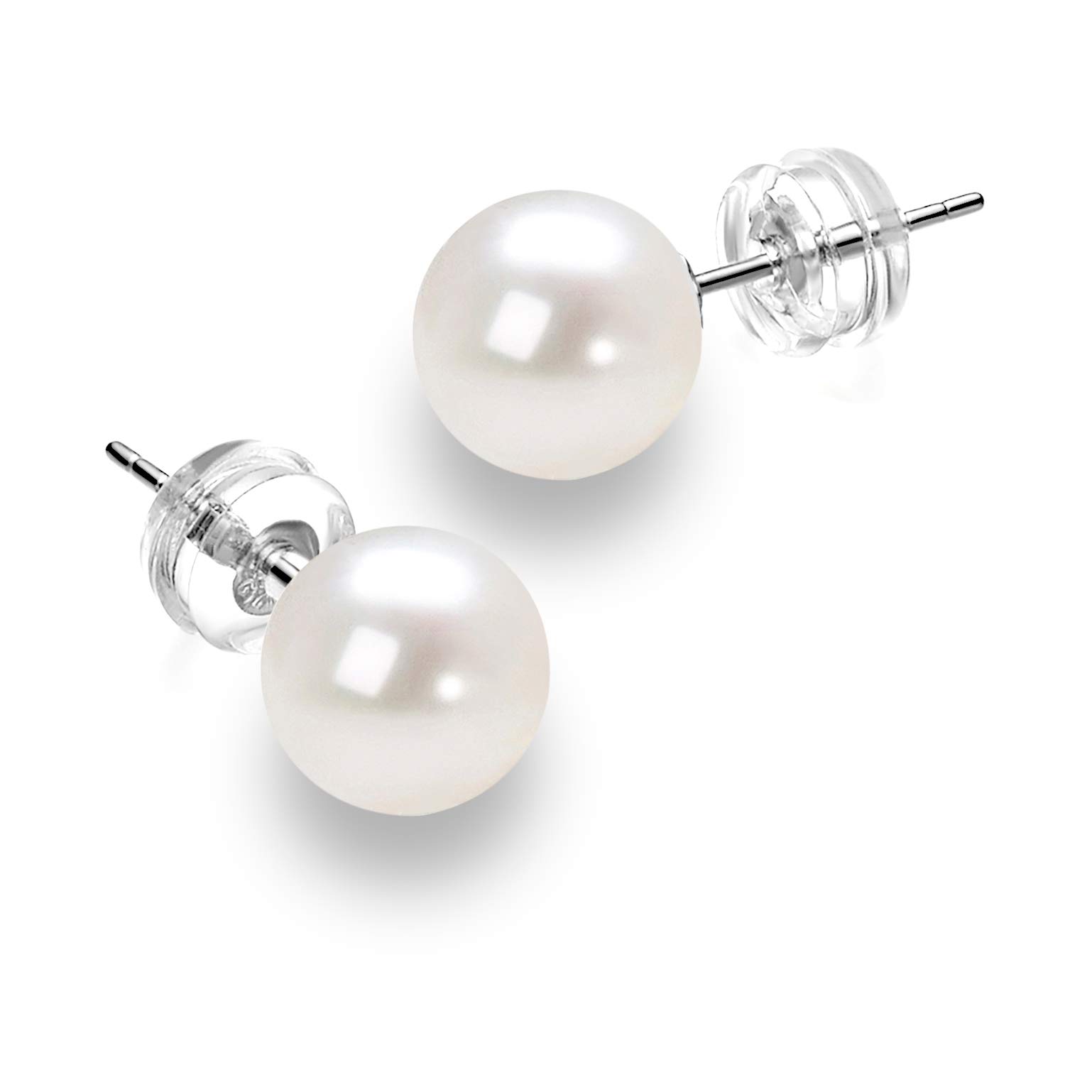 Pearl Earrings 14K White Gold White Freshwater Cultured Pearl Stud Earrings for Women (6mm)