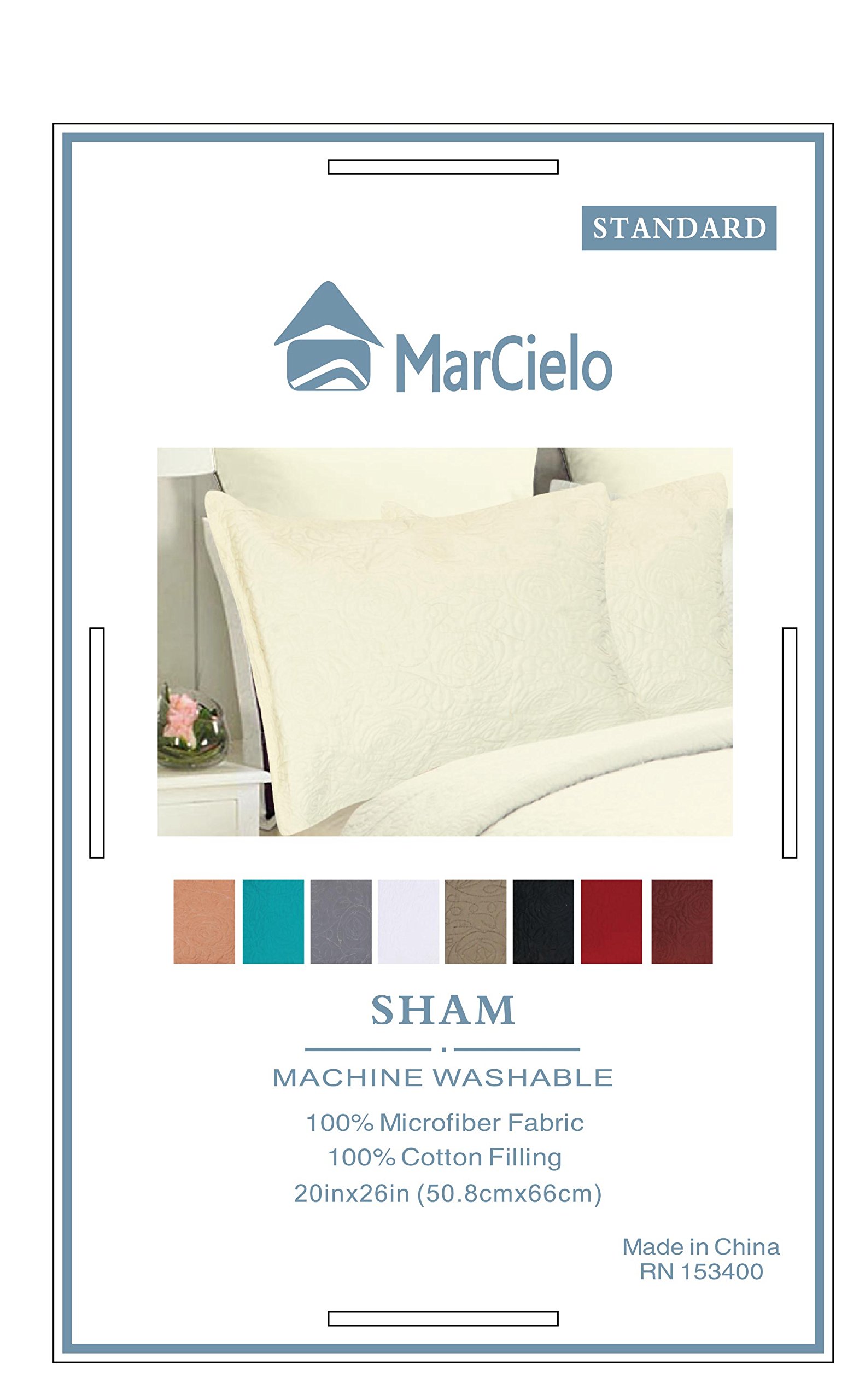 MarCielo 2-Piece Embroidered Pillow Shams, Queen Size Decorative Microfiber Pillow Covers Set, Standard Size Beige