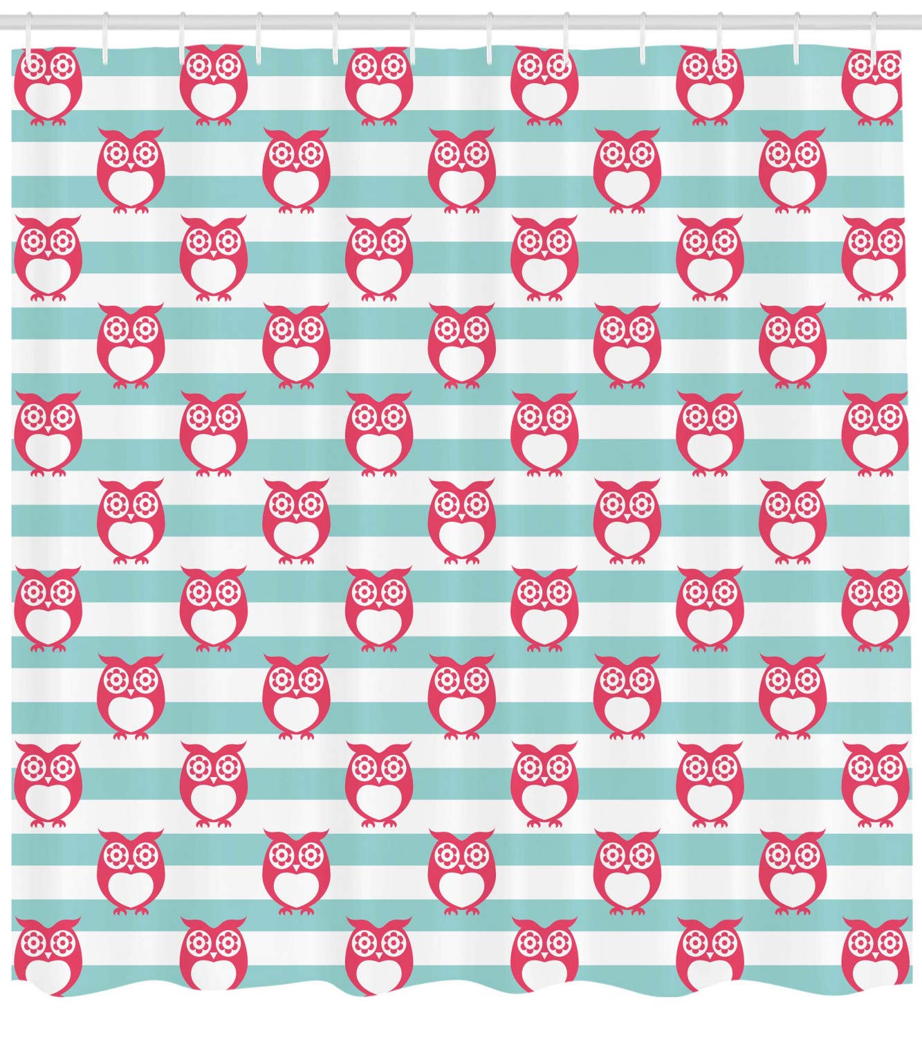 Ambesonne Owl Shower Curtain, Large Flower Eyed Owls Pattern Better Positive Perspective Hope Modern Illustration, Cloth Fabric Bathroom Decor Set with Hooks, 69" W x 70" L, Turquoise Pink