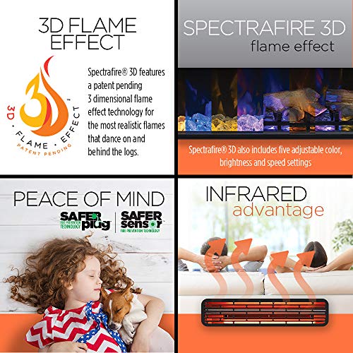 ClassicFlame 26" 3D Infrared Quartz Electric Fireplace Insert Plug and Safer Sensor, Black