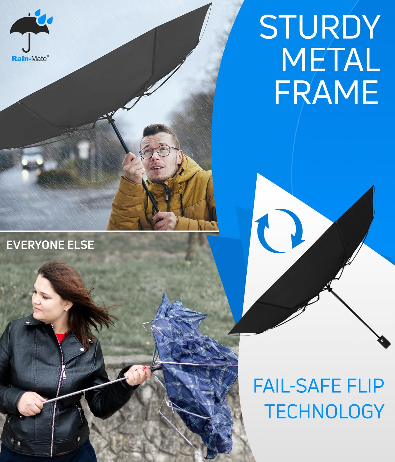 Rain-Mate Compact Travel Stick Umbrella - Pocket Portable Folding Windproof Mini Umbrella - Auto Open and Close Button and 8 Rib Reinforced Canopy