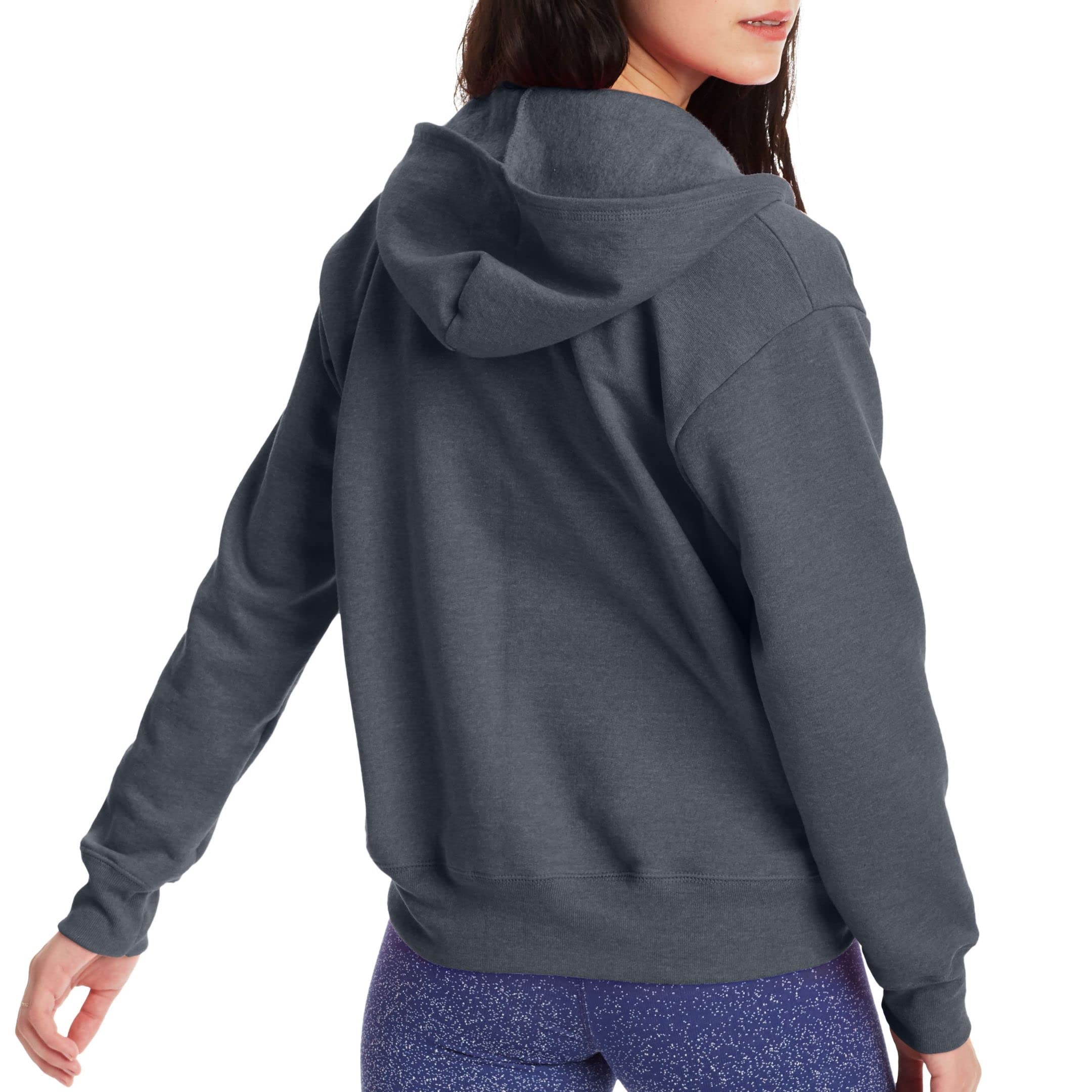 Hanes Women's EcoSmart Full-Zip Hoodie Sweatshirt, Slate Heather, x Large
