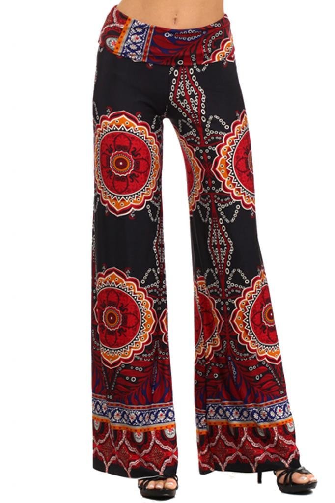 SugarRock Women Paisley Palazzo Pants Fold-Over Waist Wide Leg