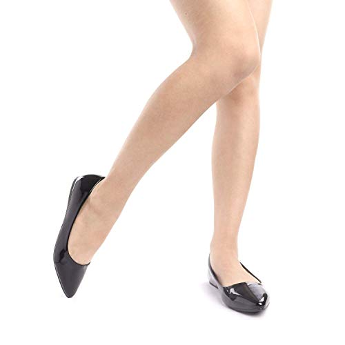 DREAM PAIRS Women's Dress Pointed Toe Flats Ballet Comfort Soft Slip On Casual Flat Shoes for Work Office Business,Size 9.5,Black/Pat
