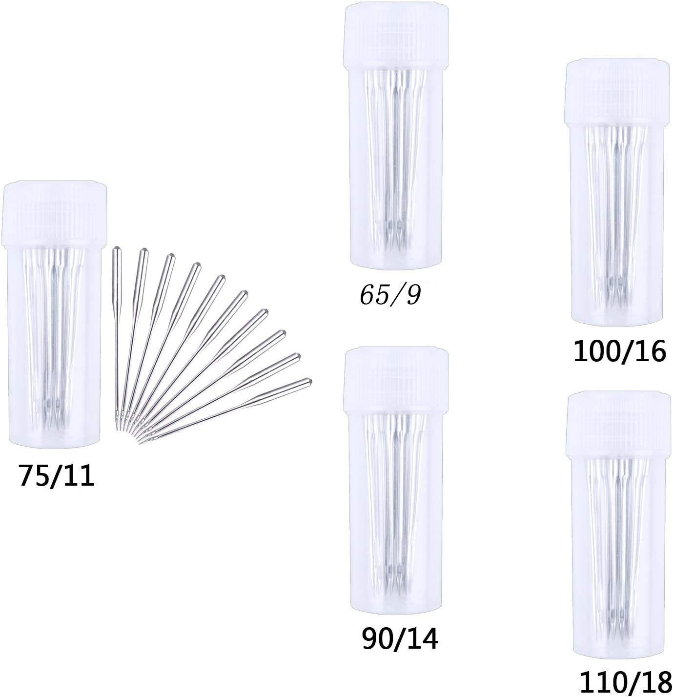BronaGrand 50 Pieces Sewing Needles Home Sewing Machine Needles, Size 9, 11, 14, 16, 18, with 5 Needle Bottles, 10 Pieces Per Size
