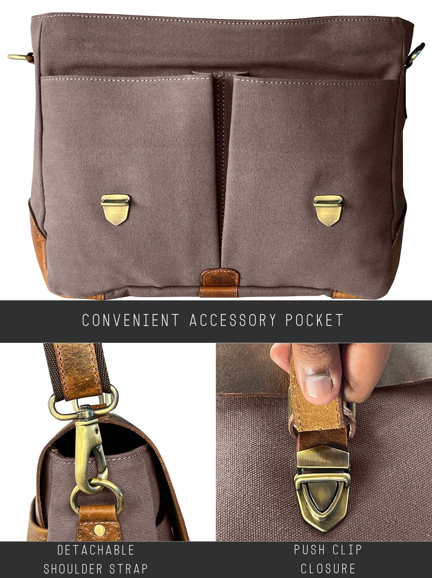 RUSTIC TOWN Leather Canvas Messenger Bag for Men Women - Vintage Laptop Satchel Leather Briefcase (15 Inch, Dark Grey)