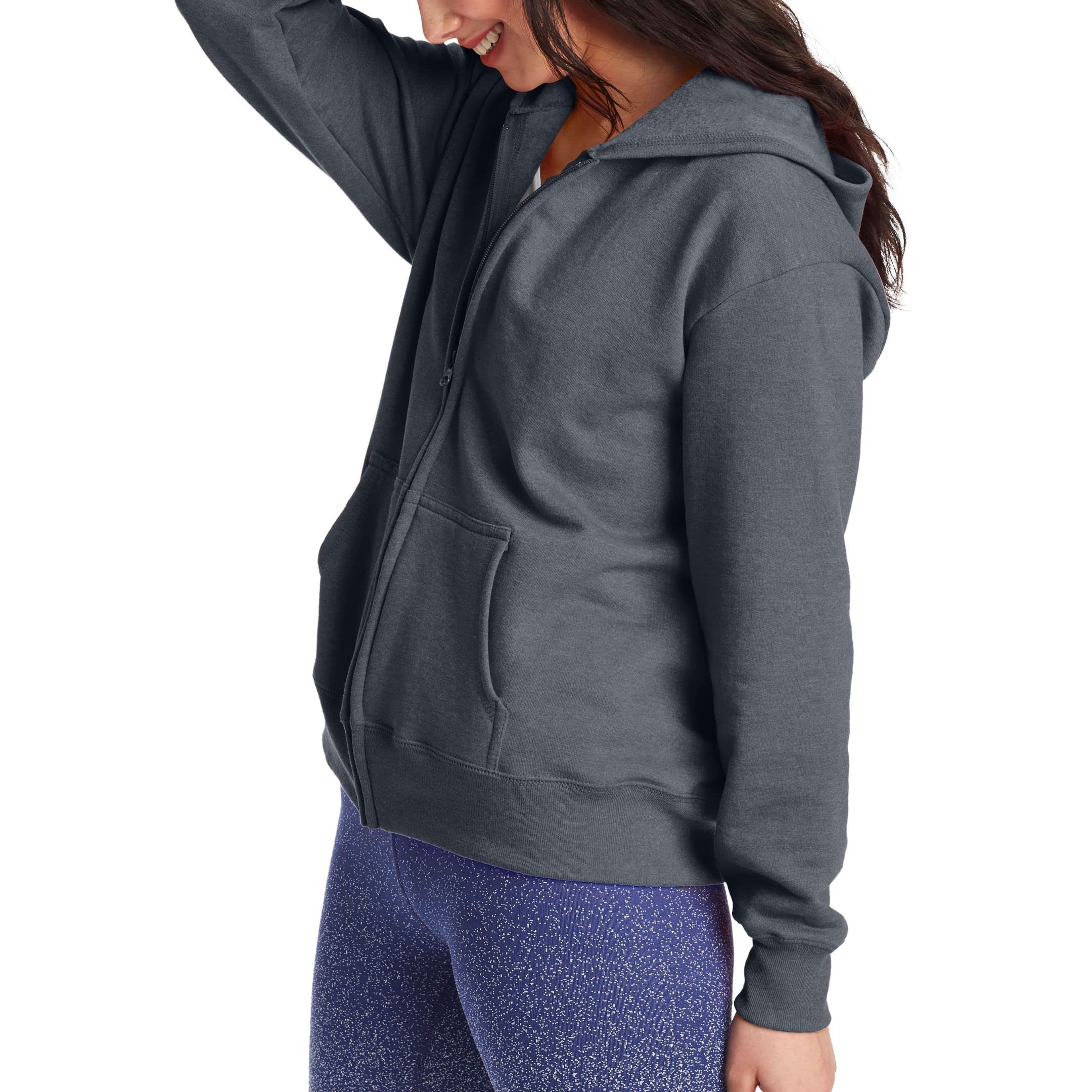 Hanes Women's EcoSmart Full-Zip Hoodie Sweatshirt, Slate Heather, x Large