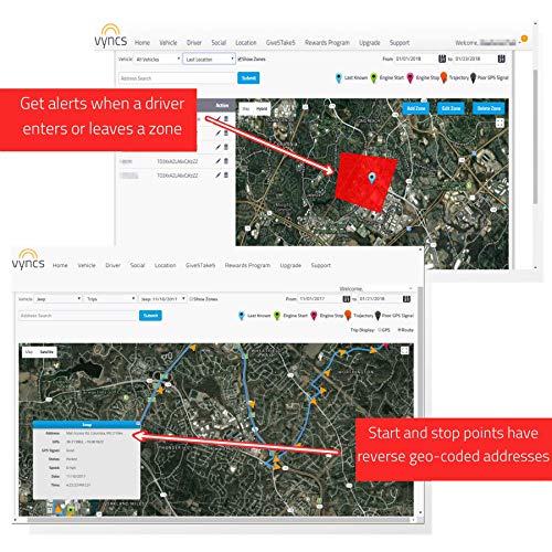 Vyncs - GPS Tracker for Vehicles, [No Monthly Fee], 4G LTE, Vehicle Location, Trip History, Driving Alerts, GeoFence, Fuel Economy, OBD Fault Codes, USA-Developed, Family or Fleets