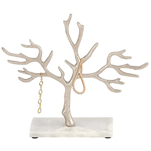 CosmoLiving by Cosmopolitan Marble Tree Jewelry Stand with Marble Base, 12" x 3" x 10", Silver
