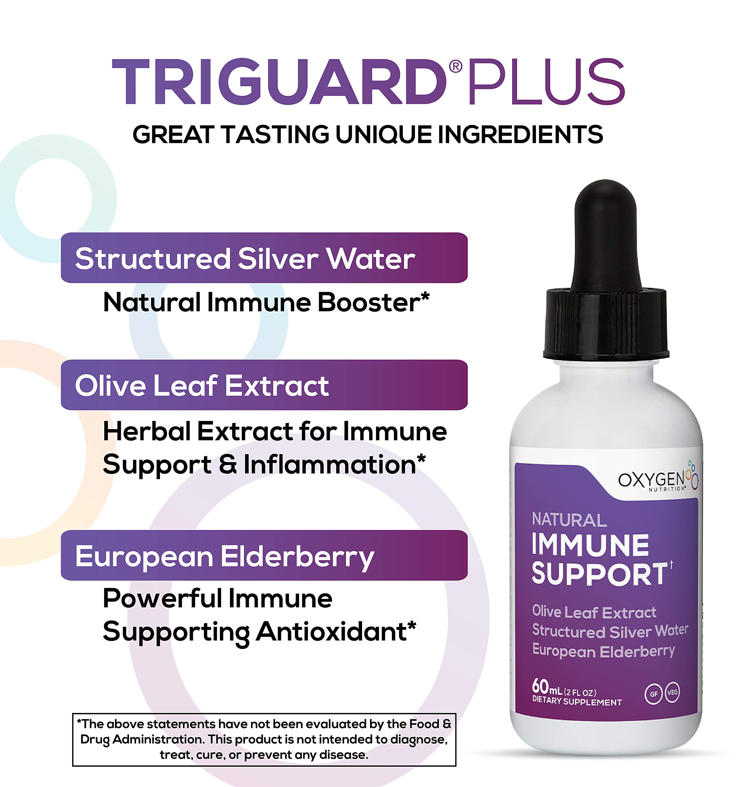 Triguard Plus Concentrate | Colloidal Silver Liquid, Sambucus Elderberry Extract & Olive Leaf Extract, 3-in-1 Liquid Immune Support | Powerful Immune System Booster | Great Taste - 2oz / 60ml