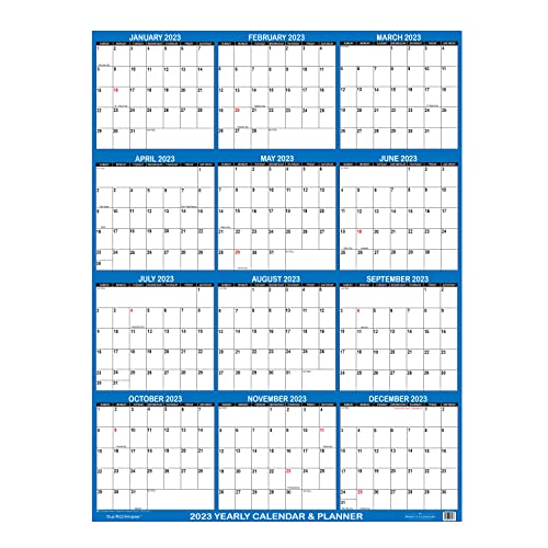 24" x 36" SwiftGlimpse 2023 Paper Folded Wall Calendar Large 12 Month Annual Yearly Wall Planner, Reversible, Horizontal/Vertical, Navy