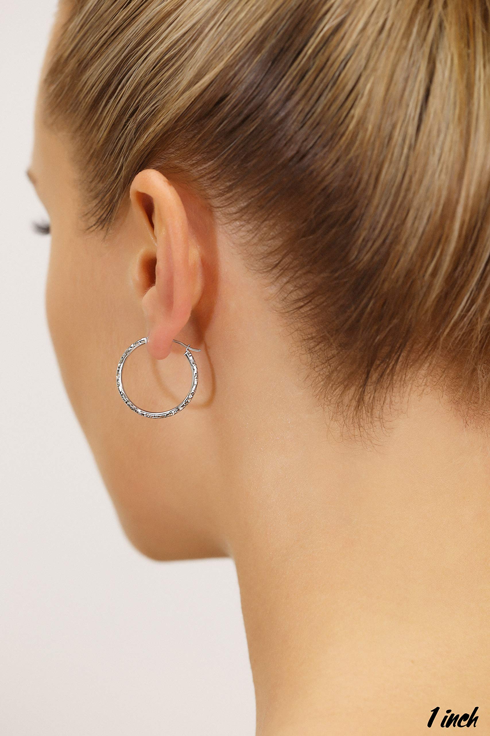 14k Gold Hand Engraved Diamond-cut Round Hoop Earrings -1'' Diameter (white-gold)…