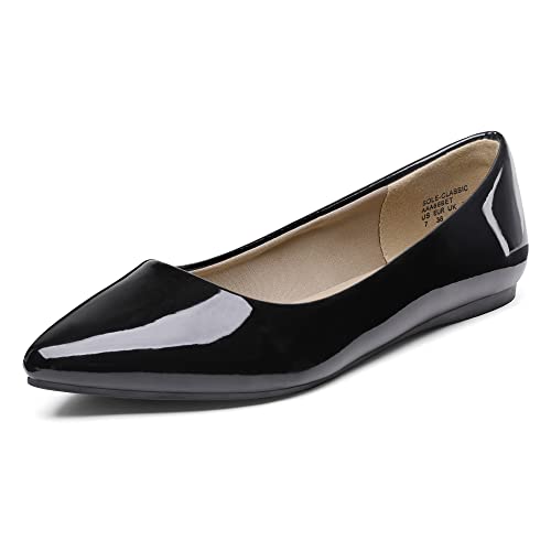 DREAM PAIRS Women's Dress Pointed Toe Flats Ballet Comfort Soft Slip On Casual Flat Shoes for Work Office Business,Size 9.5,Black/Pat