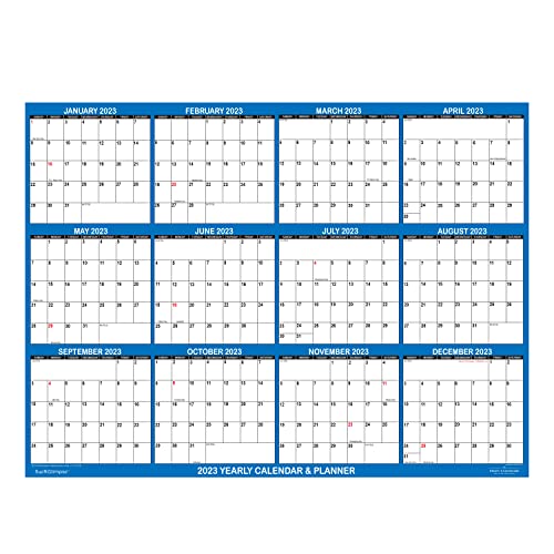 24" x 36" SwiftGlimpse 2023 Paper Folded Wall Calendar Large 12 Month Annual Yearly Wall Planner, Reversible, Horizontal/Vertical, Navy