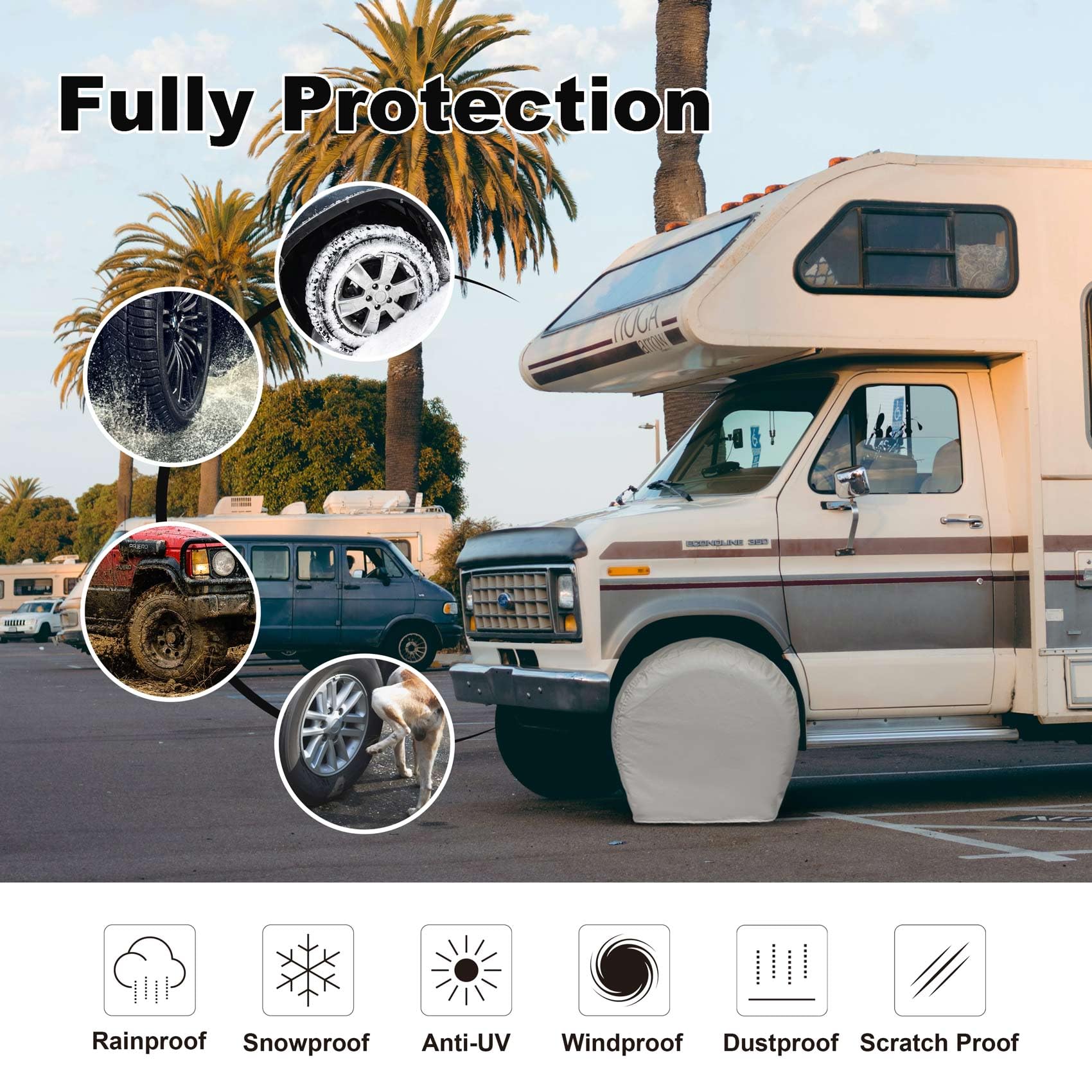 Explore Land Tire Covers 4 Pack - Tough Wheel Protector for Truck, SUV, Trailer, Camper, RV Universal Fits Tire Diameters 26-28.75 inches, Charcoal