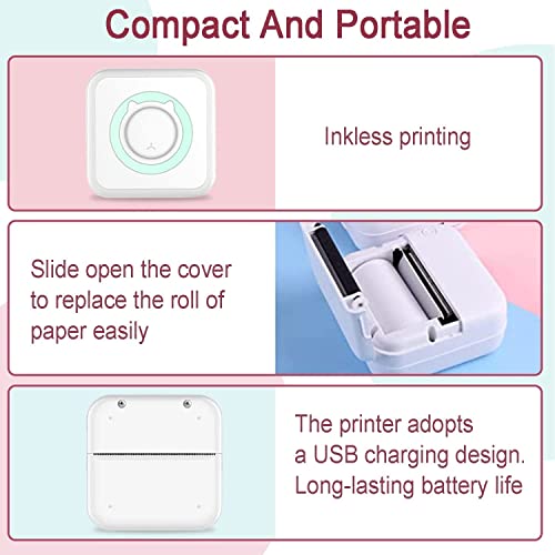 Instaproud - Portable Sticker Printer, Mini Printer Portable Bluetooth-Compatible Photo Printer with 10 Rolls Paper, Thermal Photo Printer for Photos, Diaries, Memos, Study Notes (10PCS)