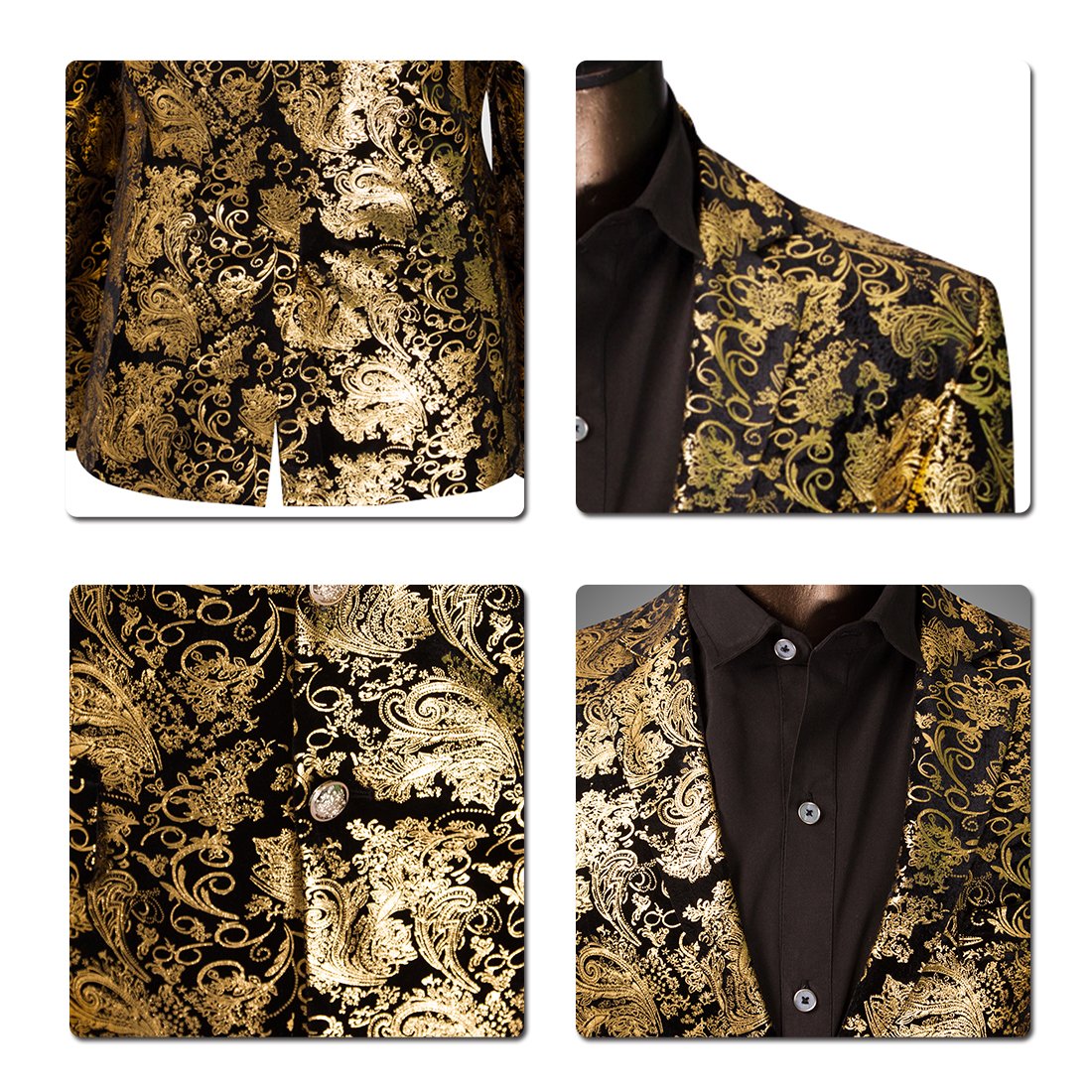 Men's luxury Casual Dress Suit Slim Fit Stylish Blazer Golden X-Large