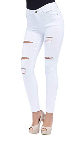 Women's High Waisted Butt Lift Stretch Ripped Skinny Jeans Distressed Denim Pants US 10 White 15
