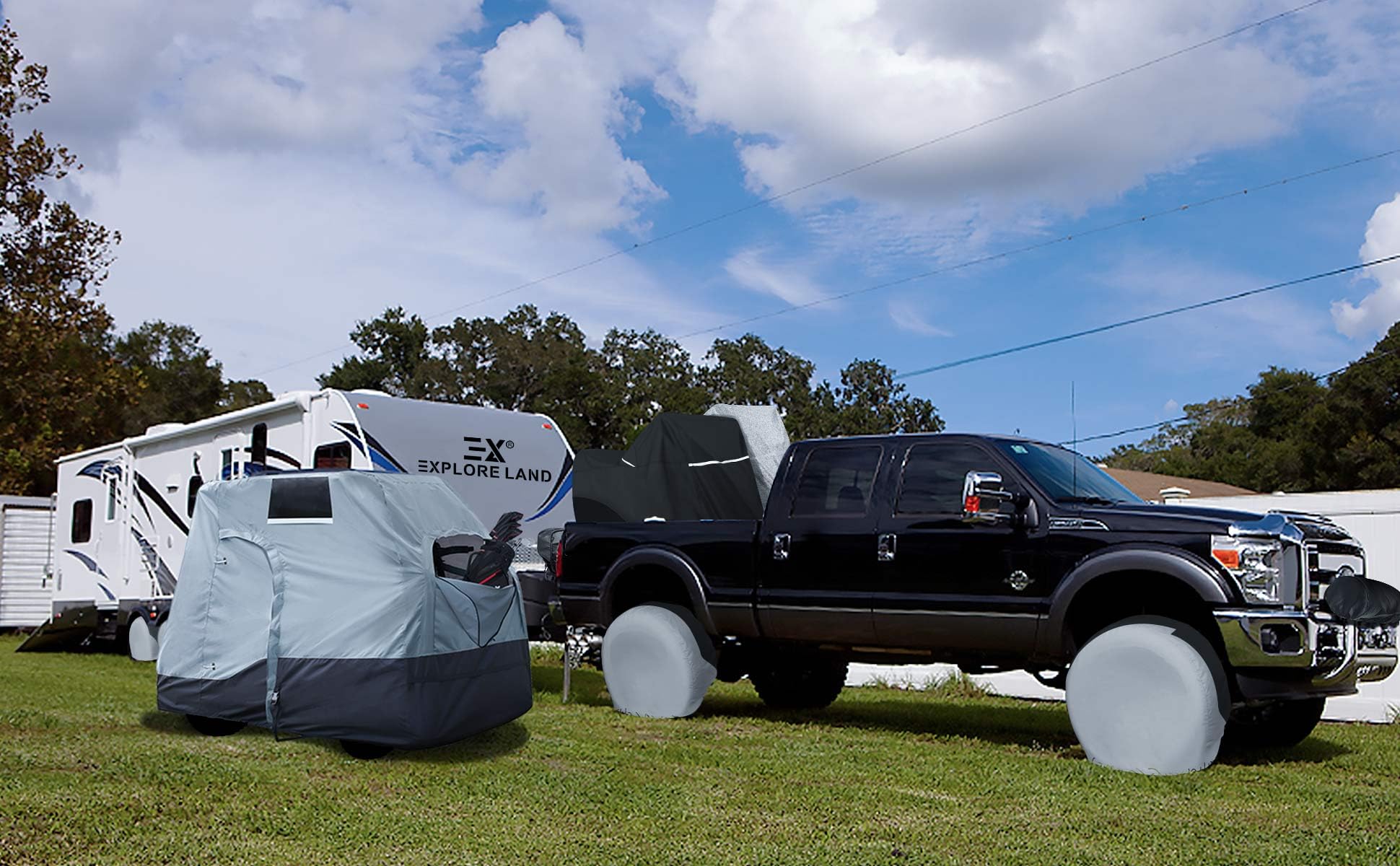 Explore Land Tire Covers 4 Pack - Tough Wheel Protector for Truck, SUV, Trailer, Camper, RV Universal Fits Tire Diameters 26-28.75 inches, Charcoal
