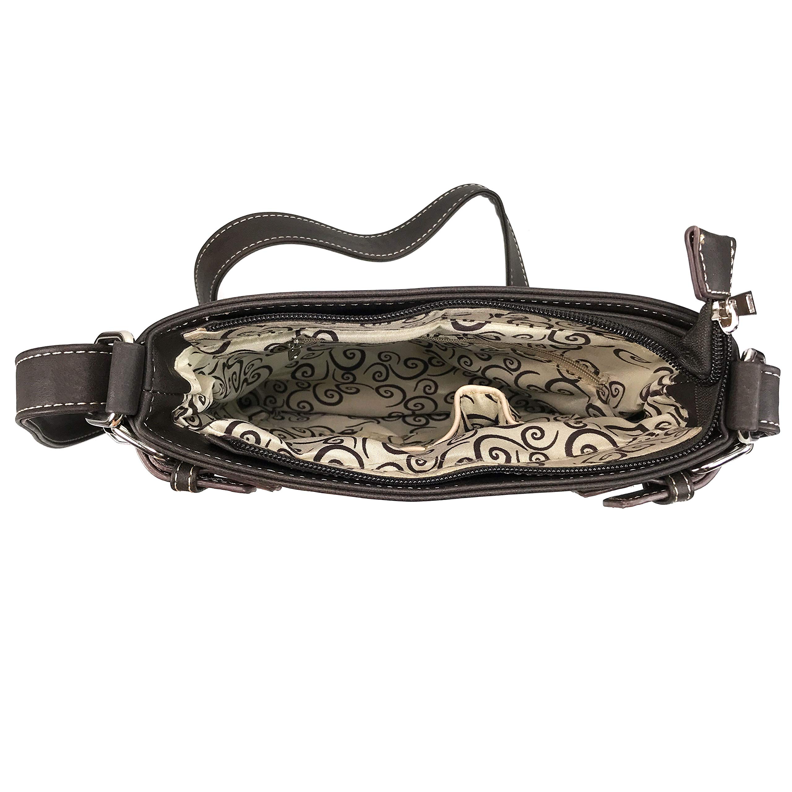 Justin West Tooled Gleaming Turquoise Stone Floral Laser Cut Rhinestone Messenger Bag Purse with Long Cross Body Strap (Black Pewter)