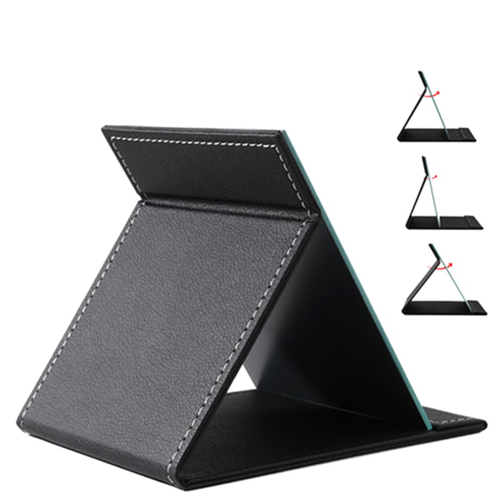 JOLY PU Leather Portable Folding Makeup Mirror with Standing(M, Black)