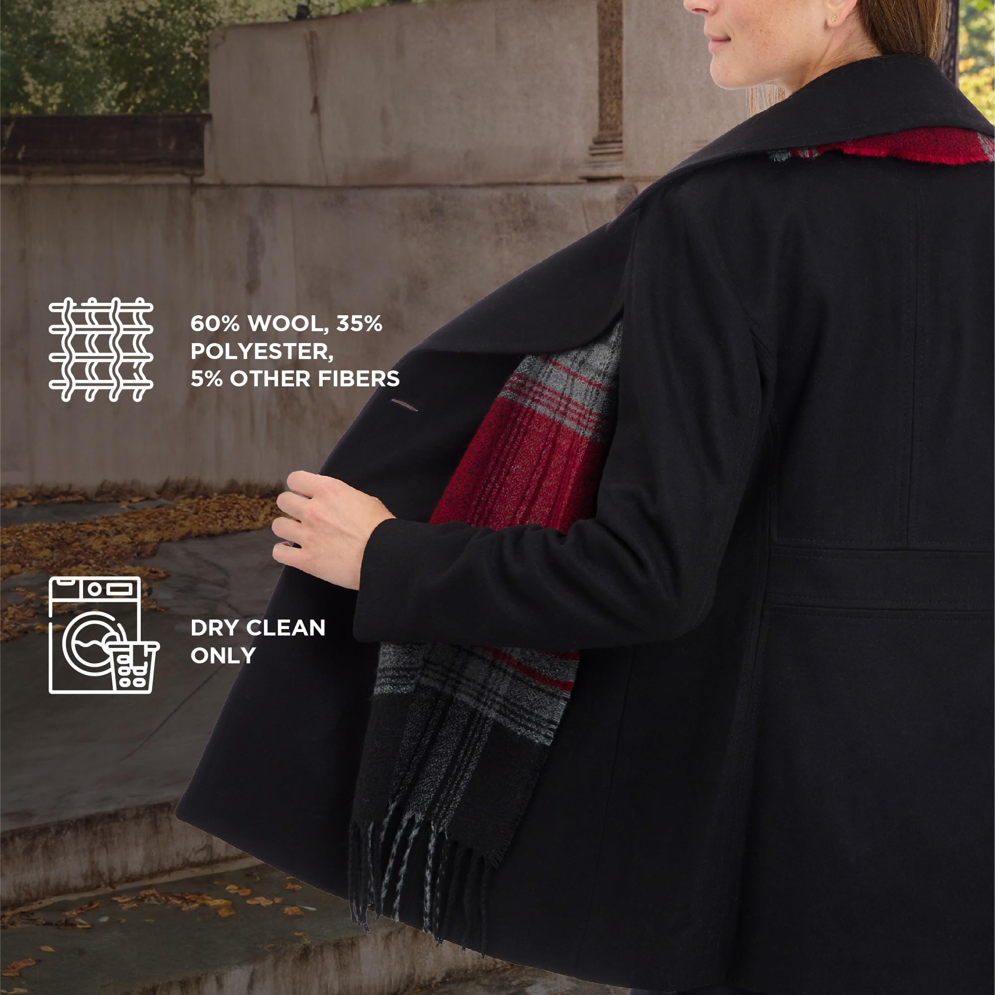 London Fog Women's Double Breasted Peacoat with Scarf, Black, XL
