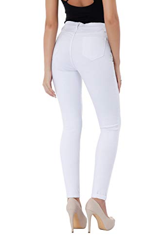 Women's High Waisted Butt Lift Stretch Ripped Skinny Jeans Distressed Denim Pants US 10 White 15