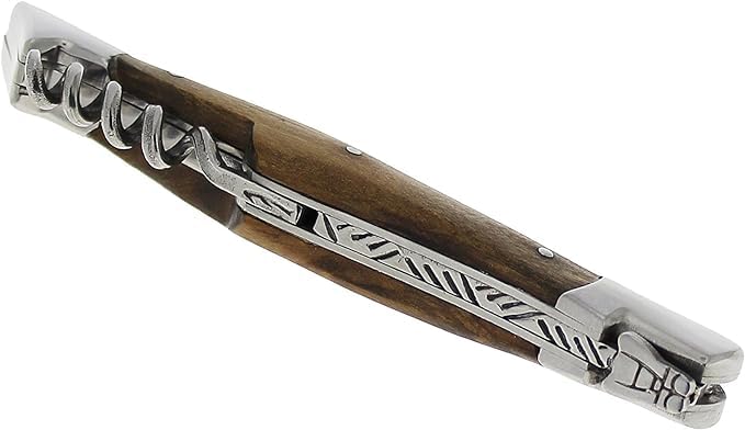 French Home LG052 Connoisseur Pocket Knife with Cork Screw and Olive Wood handle, Wood Grain