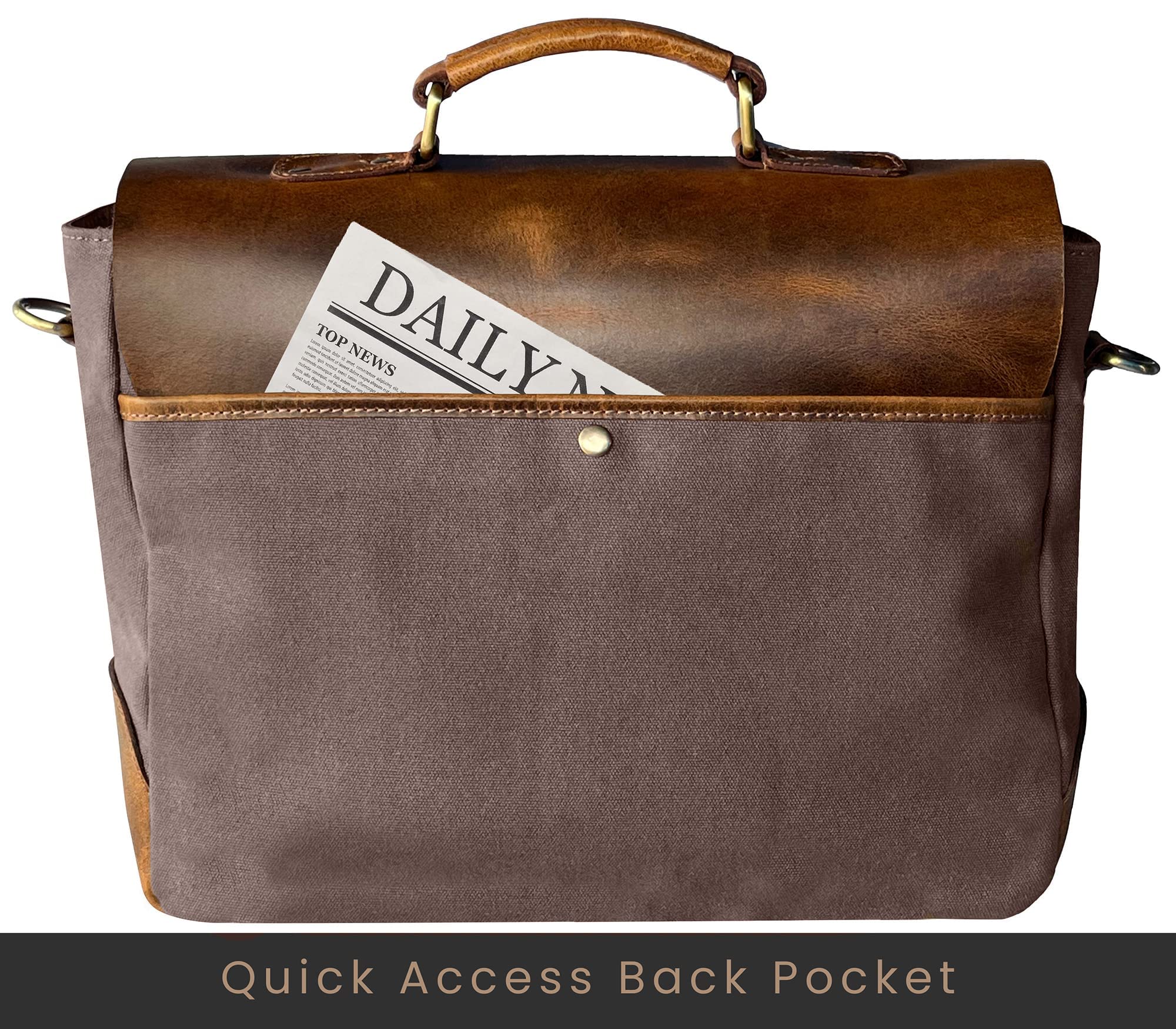 RUSTIC TOWN Leather Canvas Messenger Bag for Men Women - Vintage Laptop Satchel Leather Briefcase (15 Inch, Dark Grey)