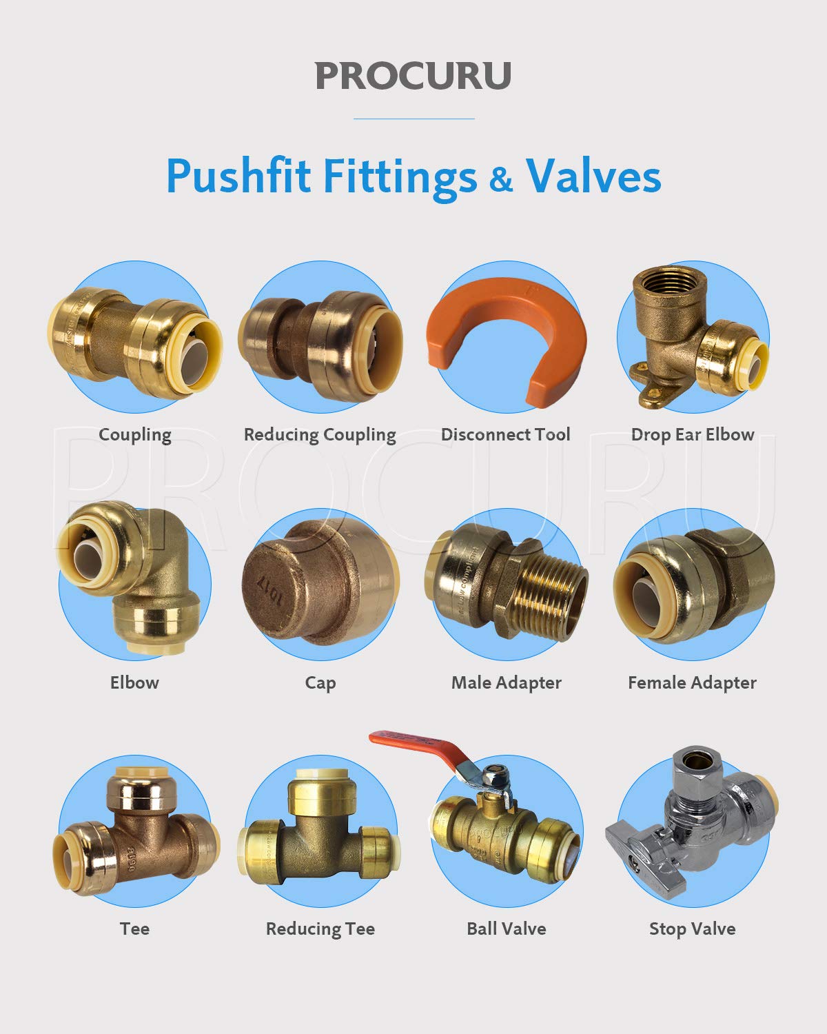 [10-Pack] PROCURU 1/2-Inch Pushfit 90-Degree Elbow, Push-to-Connect Plumbing Brass Fitting for Copper, PEX, CPVC, PE-RT Pipes (8X2012-10P)