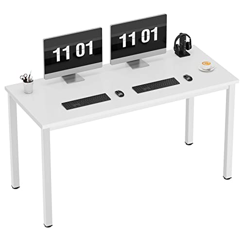 Need 55 Inch Large Computer Desk - Modern Simple Style Home Office Gaming Desk, Basic Writing Table for Study Student, White Metal Frame, White