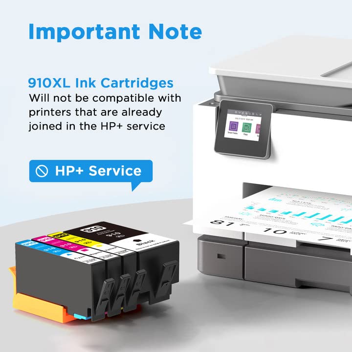 910XL Ink Cartridges Combo Pack Compatible with HP 910XL 910 XL High Yield, Work for OfficeJet Pro 8025e 8035e 8025 8035 8028e 8020 8022 8028 8015 Printer (BCMY-4 Pack)