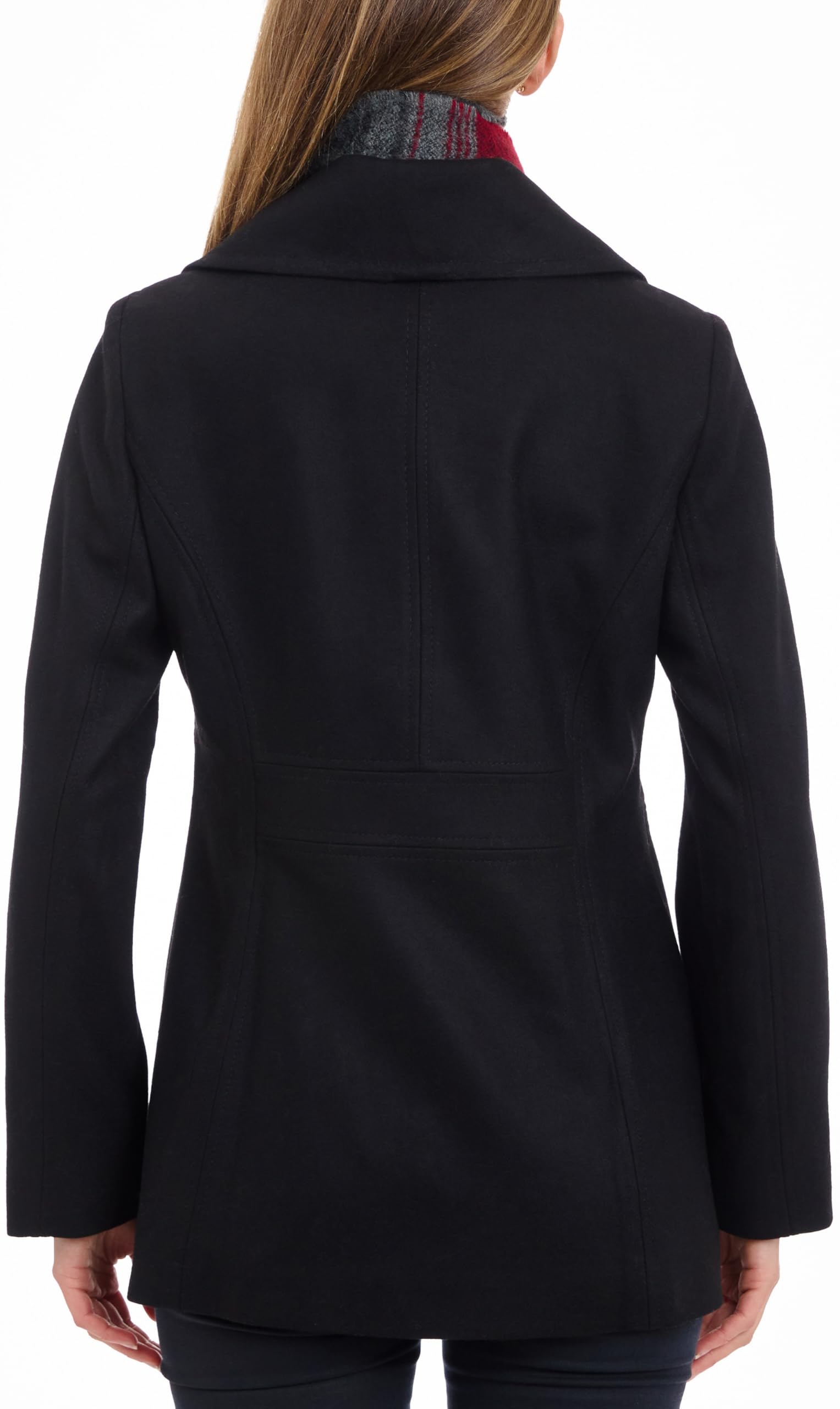London Fog Women's Double Breasted Peacoat with Scarf, Black, XL