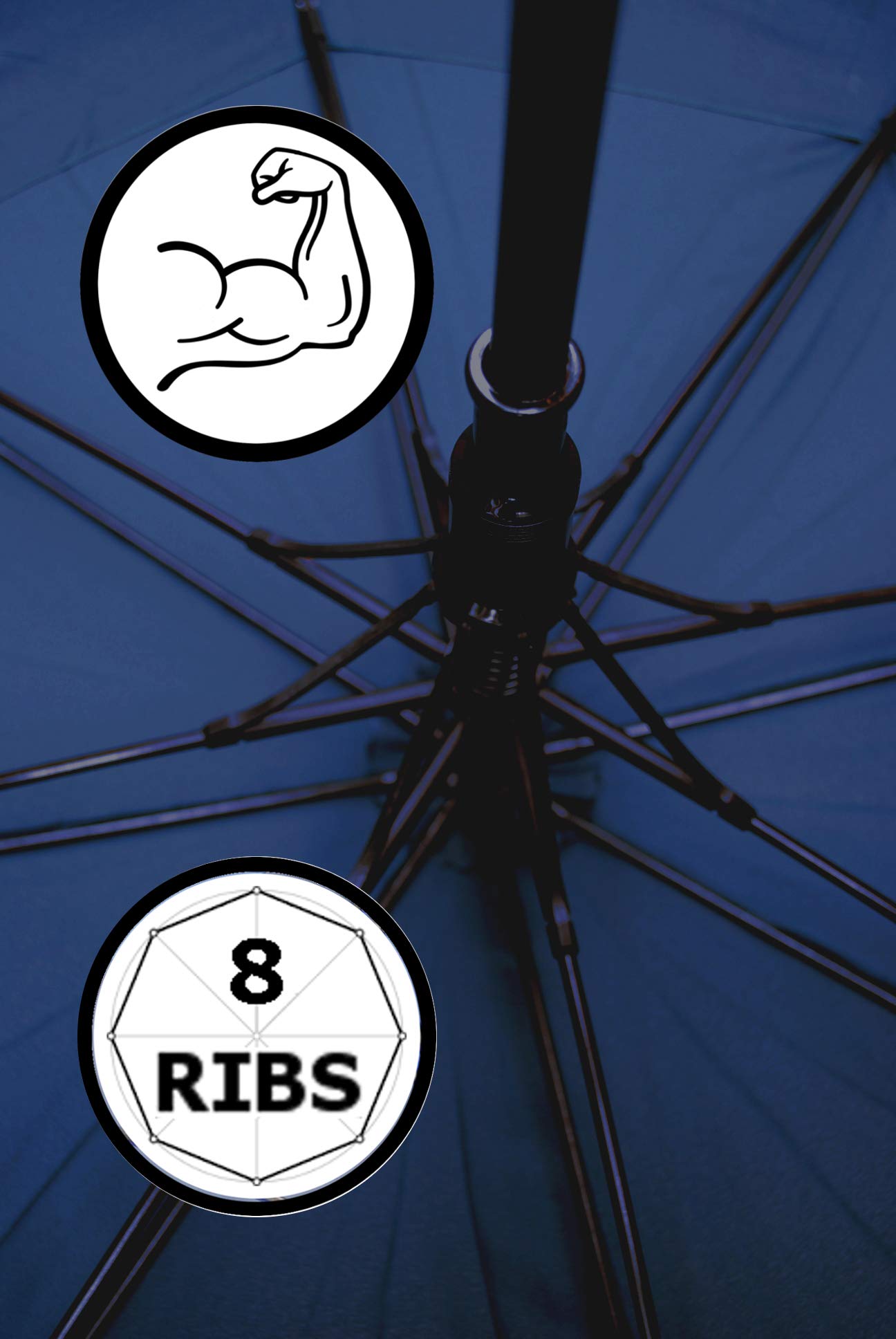 60MPH Windproof Large Strong Umbrella for Rain and Wind - Heavy Duty StormDefender City - Best for Vented Double Canopy - Auto - Solid Wood Hook Handle - Golf - Navy Blue