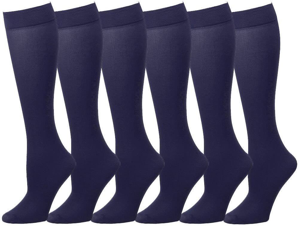 Falari 6-Pack Women Trouser Socks with Comfort Band Stretchy Spandex Opaque Knee High - Navy
