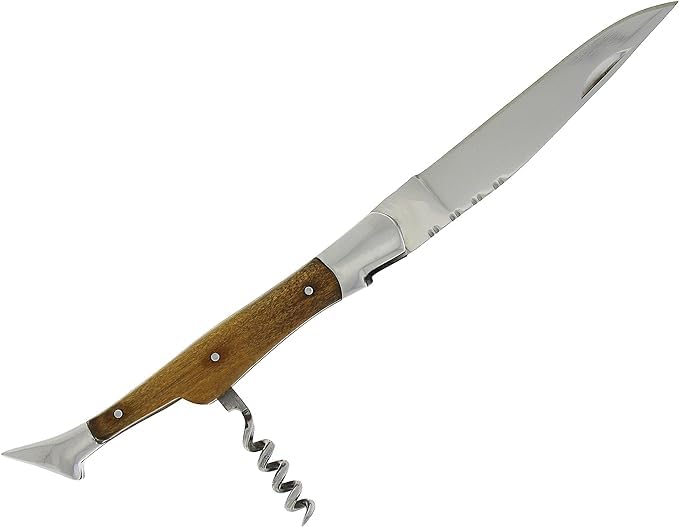 French Home LG052 Connoisseur Pocket Knife with Cork Screw and Olive Wood handle, Wood Grain
