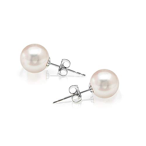 PAVOI Handpicked AAA+ 14K White Gold Round White Freshwater Cultured Pearl Earrings | Pearl Earrings for Women - 6mm