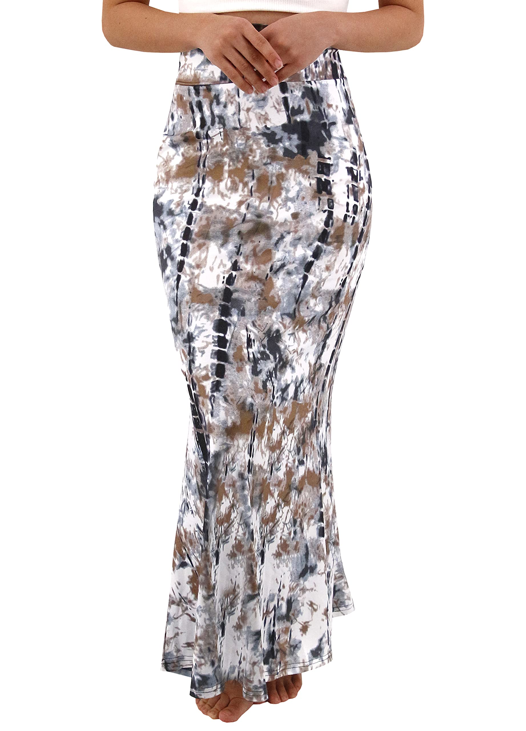 Women Fashion Summer Printed High Waisted Beach Maxi Skirts Long Skirt(Landscape Painting), M