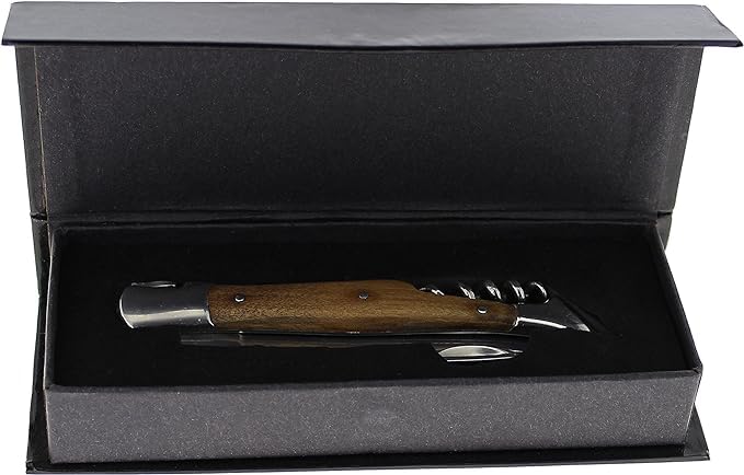 French Home LG052 Connoisseur Pocket Knife with Cork Screw and Olive Wood handle, Wood Grain