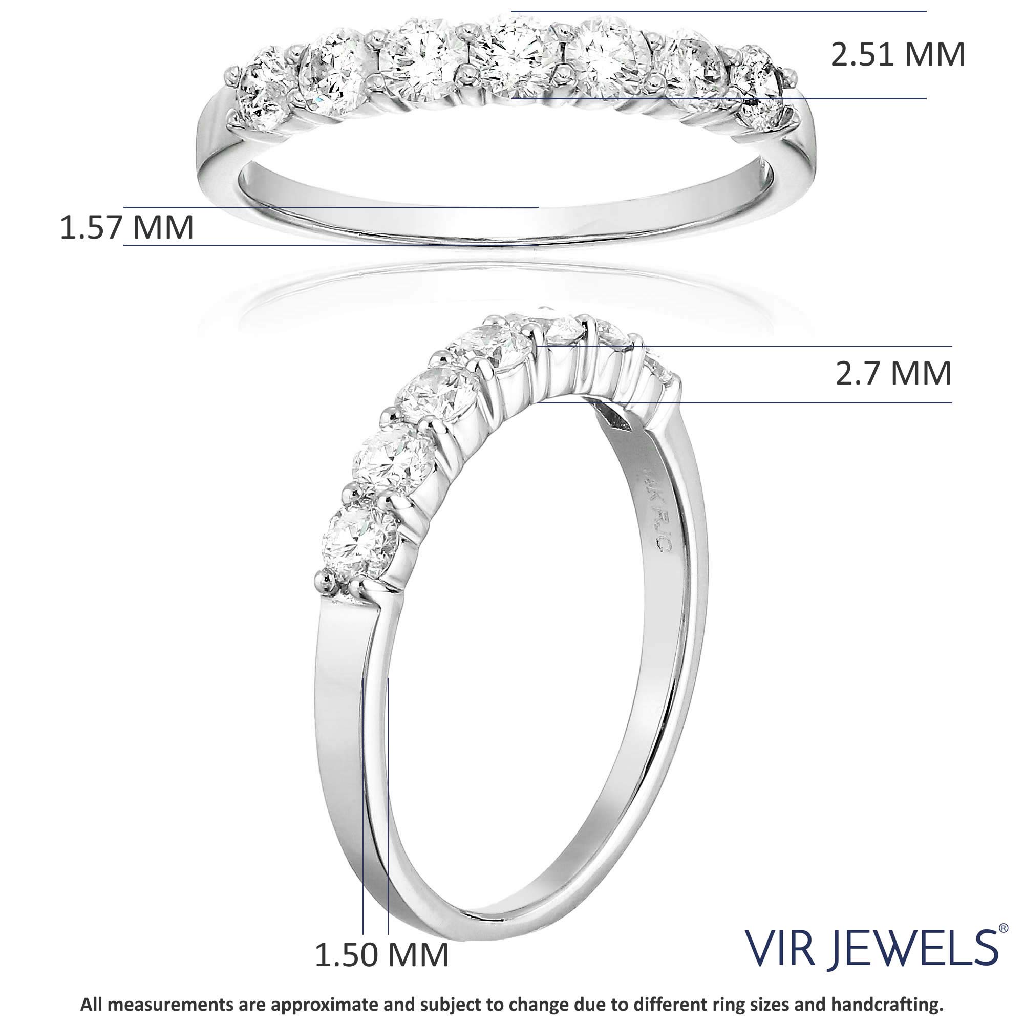 Vir Jewels 1/2 carat (ctw) Diamond Wedding Anniversary Band for Women, Round Diamond Engagement Ring 14K White Gold Prong Set 0.50 cttw, Size 7
