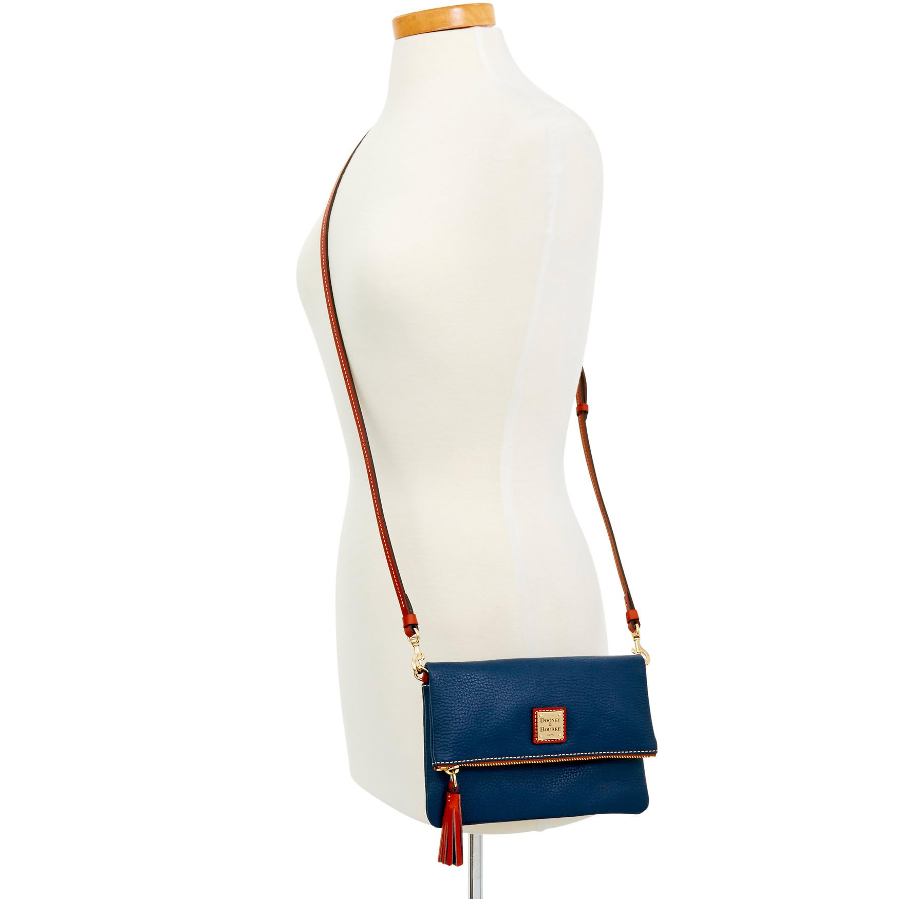 Dooney & Bourke Women's Foldover Zip Crossbody in Pebble Grain Leather, Small Sized Handbag with Adjustable Shoulder Strap, Midnight