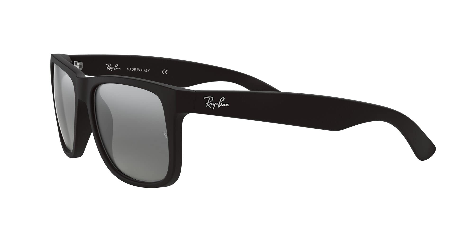 Ray-Ban RB4165F Justin Low Bridge Fit Rectangular Sunglasses, Rubber Black/Grey Mirrored Silver, 58 mm