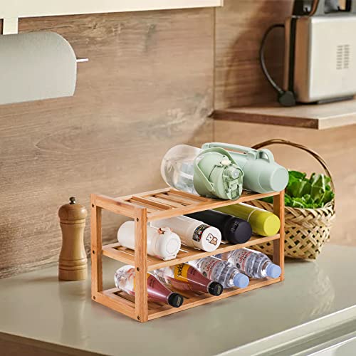 ZEAYEA Water Bottle Organizer, Bamboo Water Bottle Holder Stand, 3-Tier Bottle Storage Rack for Kitchen Countertop, Pantry, Cabinet, Tabletop